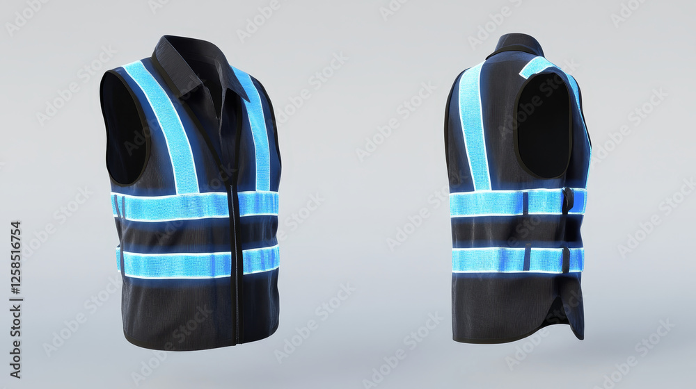 Blue safety vest for press with reflective stripes. Uniform for ...