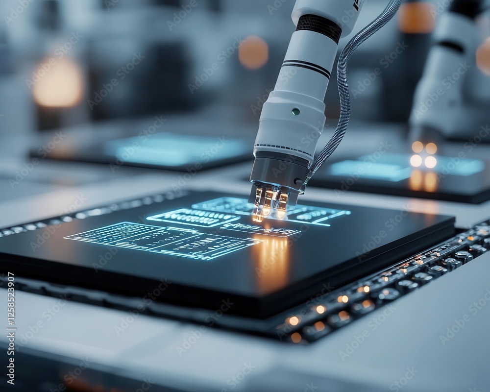 Robotic arms handling fragile OLED displays, precise and sterile ...