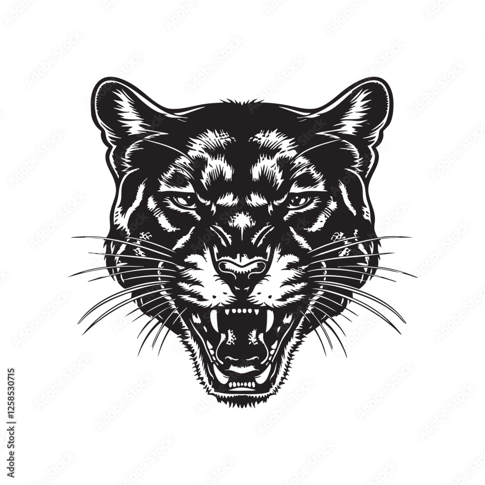 Vector of leopard head, striking black and white vector illustration ...