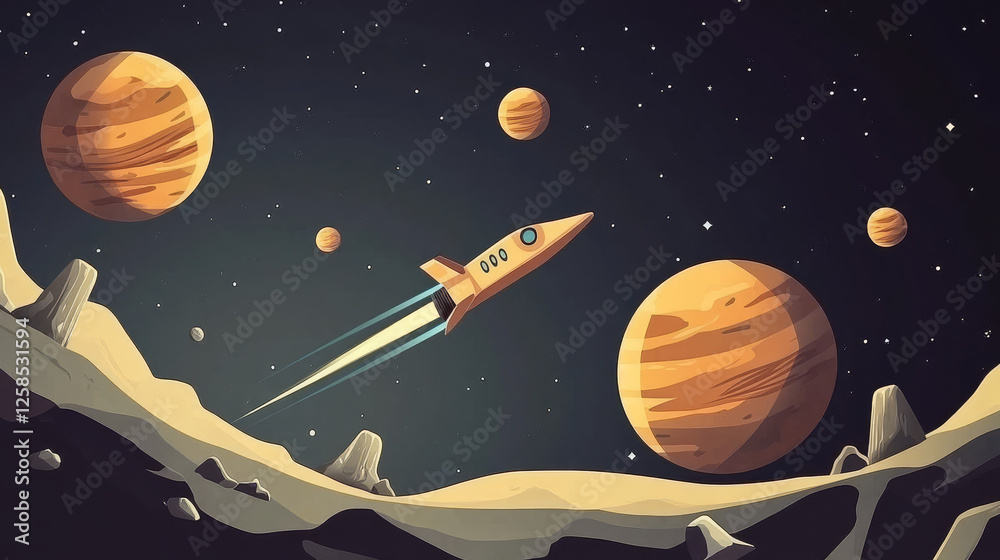 Mobile arcade with spaceship parallax background, interstellar shuttle ...