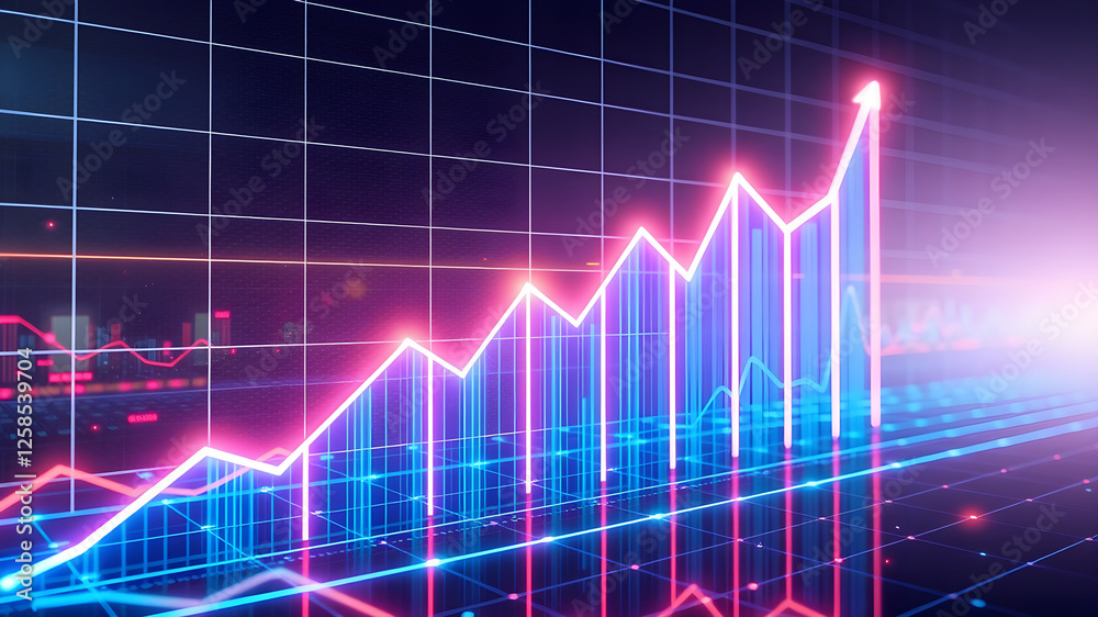 Glowing Digital Business Chart with Rising Data Points Stock ...