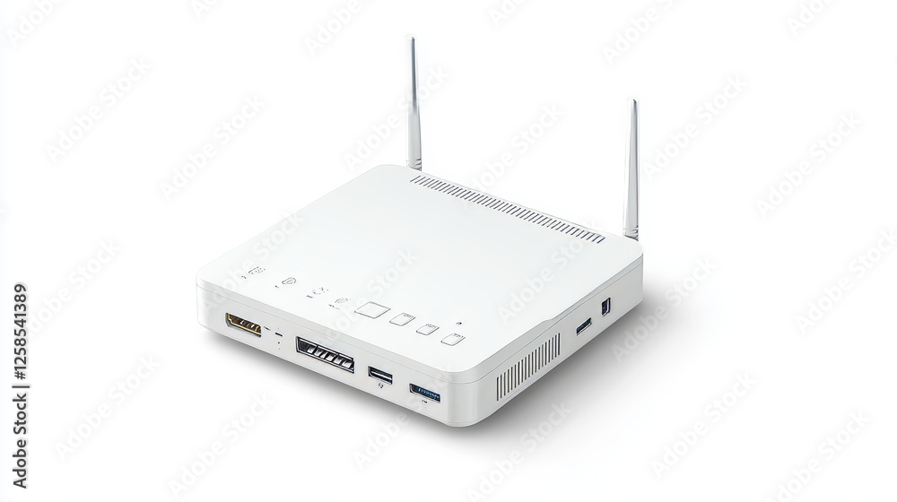 Wifi router, wireless broadband modem with antennas in front and ...