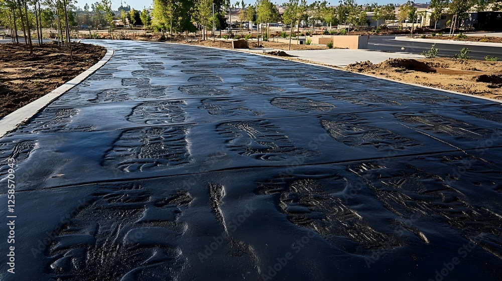 Concrete Pathway with Footprints in a New Residential Area Stock Photo ...