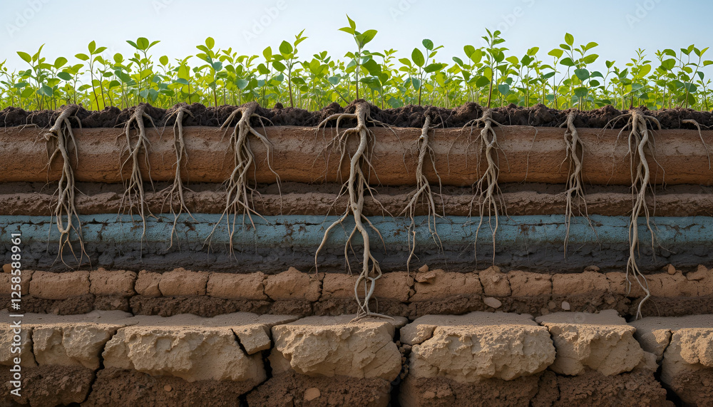 Panoramic 3D Cross-Section of Soil Layers with Plant Root Systems Stock ...