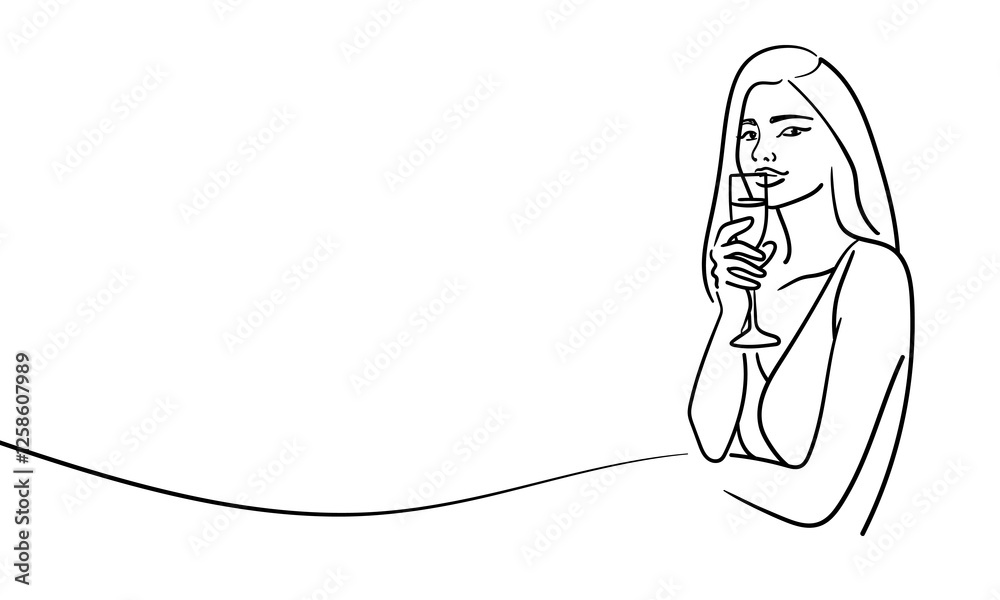 Friendly party girls continuous line art drawing isolated on white ...