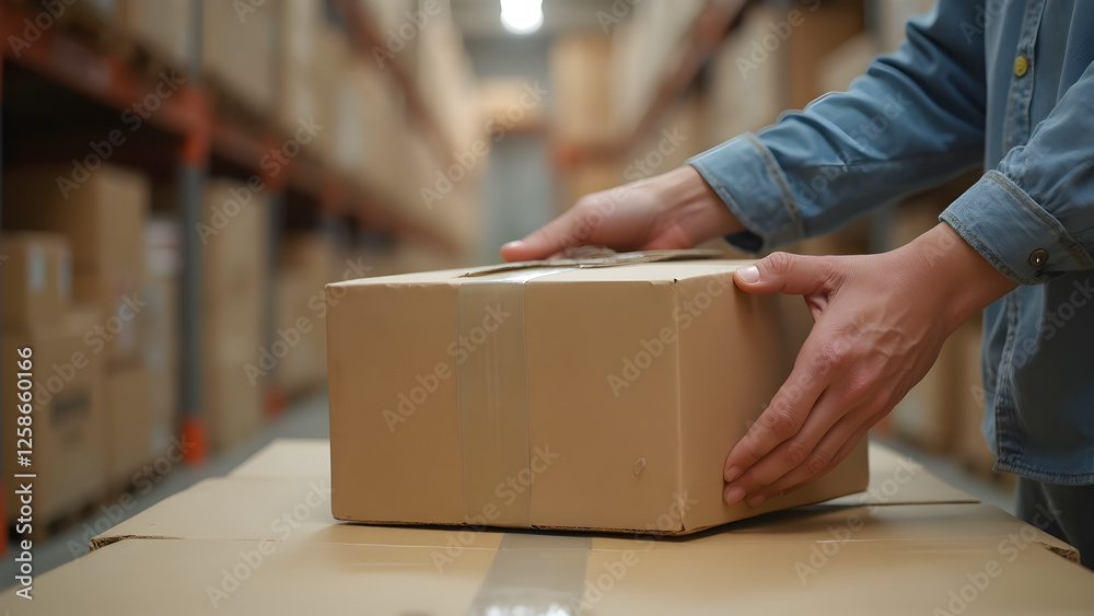 Packing products for e-commerce shipping. Efficient warehouse ...