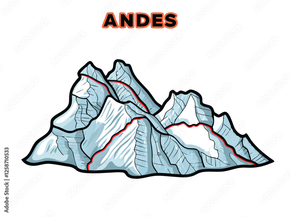 Create a detailed vector map of the Andes mountain range, highlighting ...