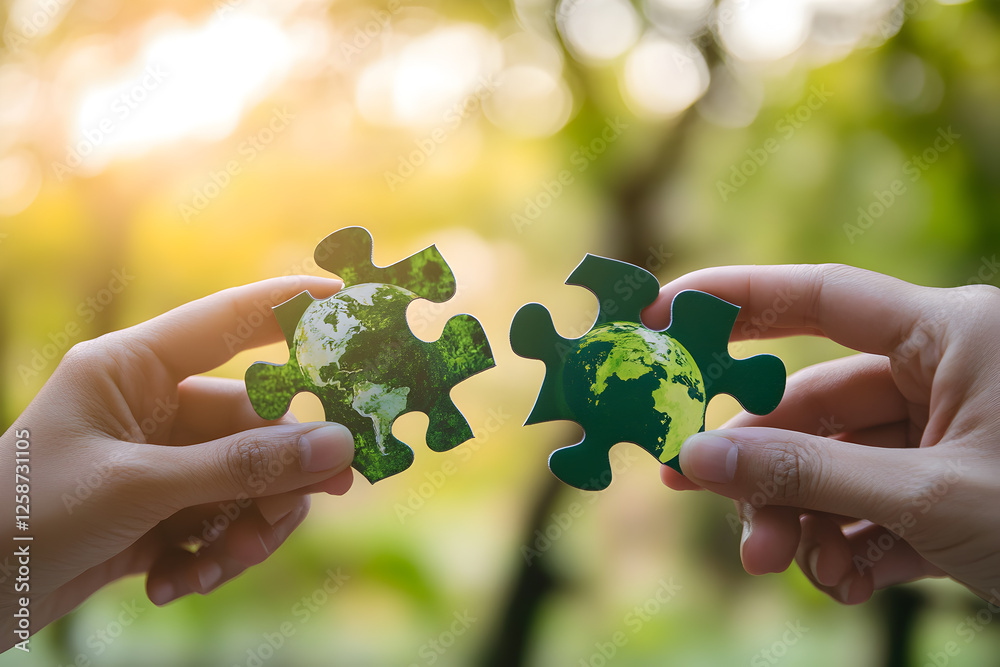 Saving the Planet Hands Holding Puzzle Pieces Forming World Map ...