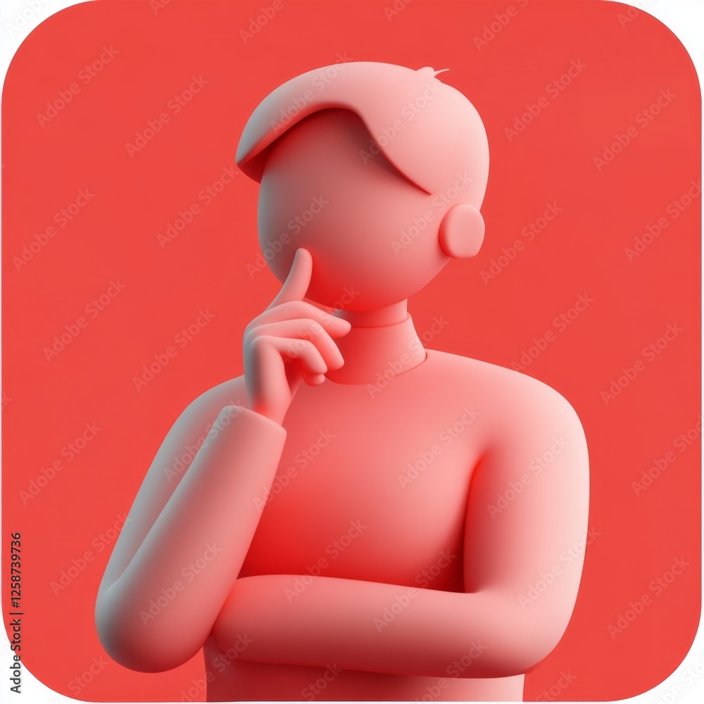 Thinking 3D avatar, red background, app icon, problem solving Stock ...