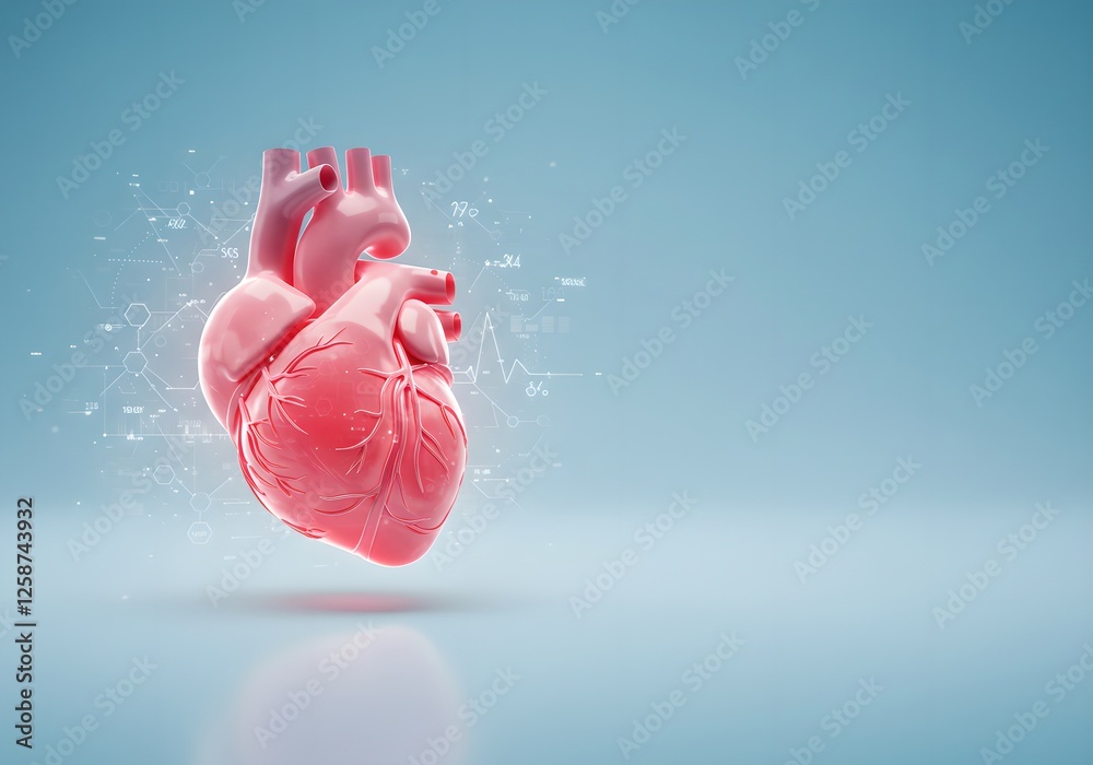 3D model of human heart floating in blue background. Future of ...