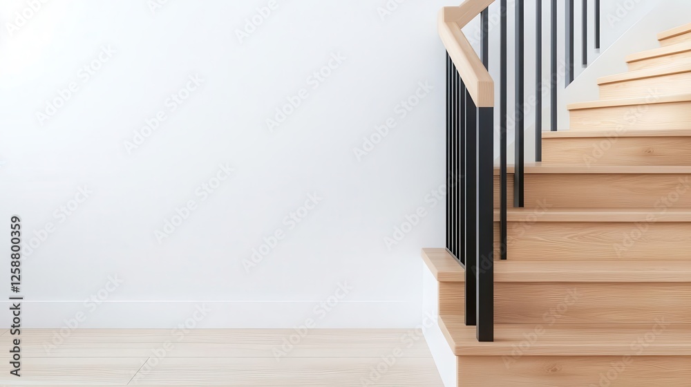 Minimalist modern staircase with sleek wooden steps, black metal ...