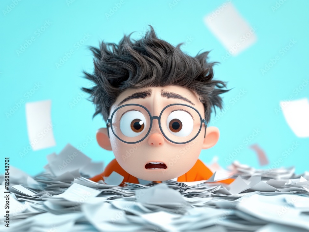 cartoon character overwhelmed by paperwork Stock Illustration | Adobe Stock
