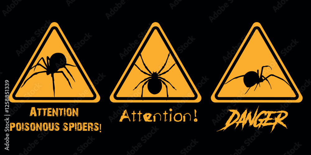 Set of symbols yellow triangle danger. Vector graphics warning sign ...