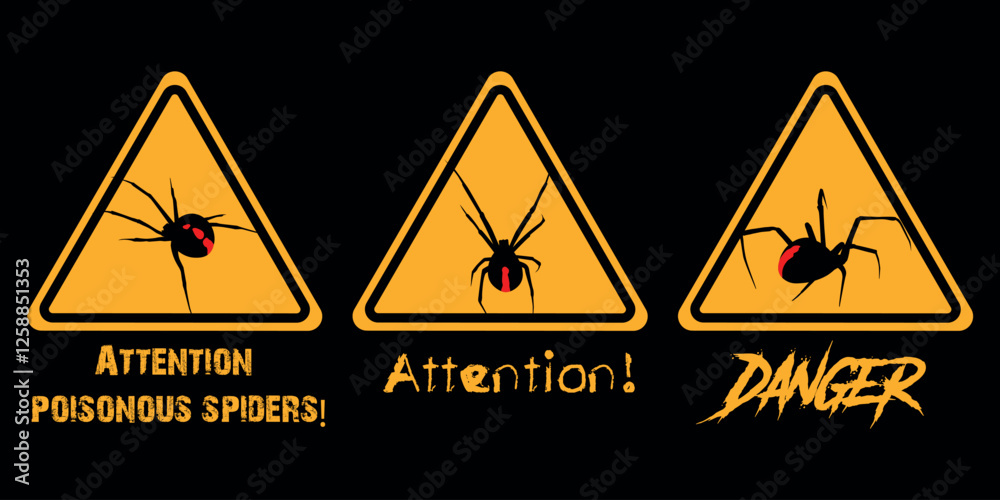Sign yellow triangle warning scary. Set of symbols dangerous poisonous ...