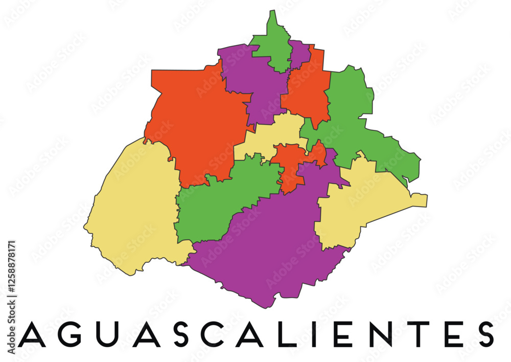 Aguascalientes map of regions districts vector colored and outline ...