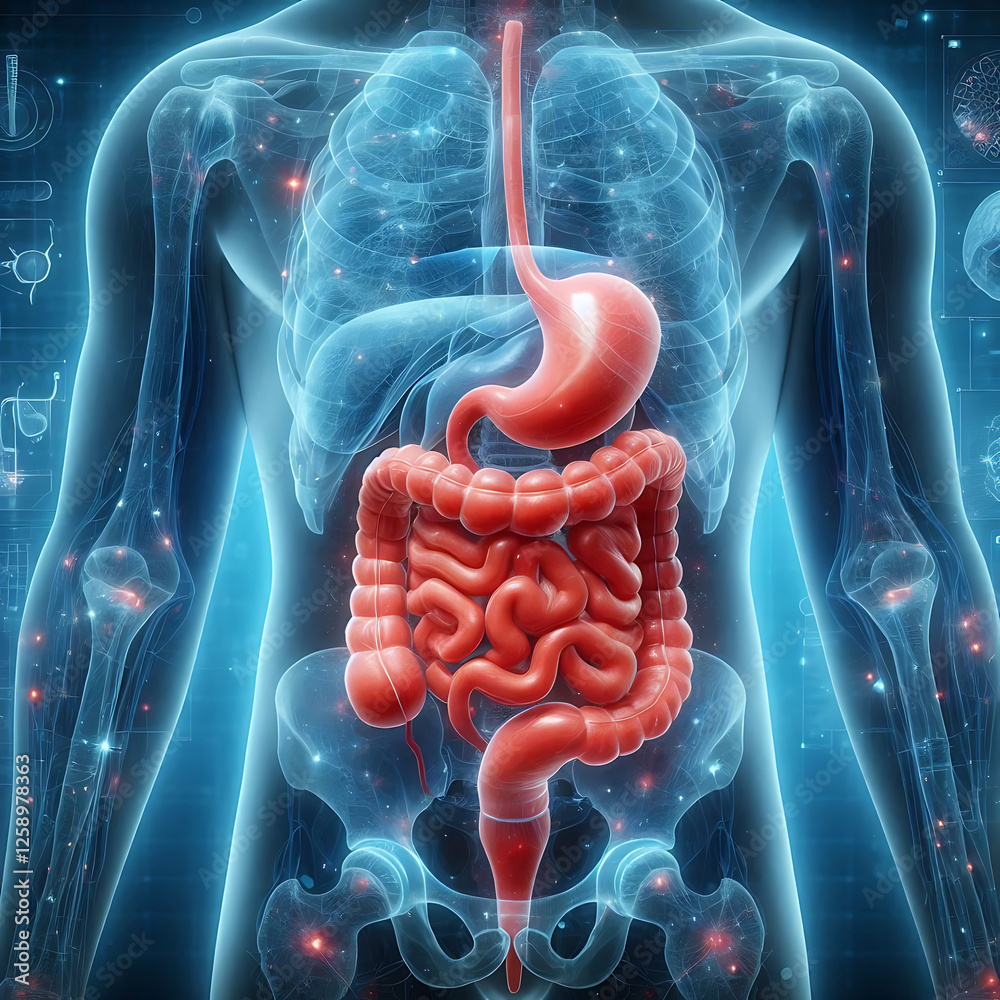 3d illustration of human digestive system isolated on white. Human food ...