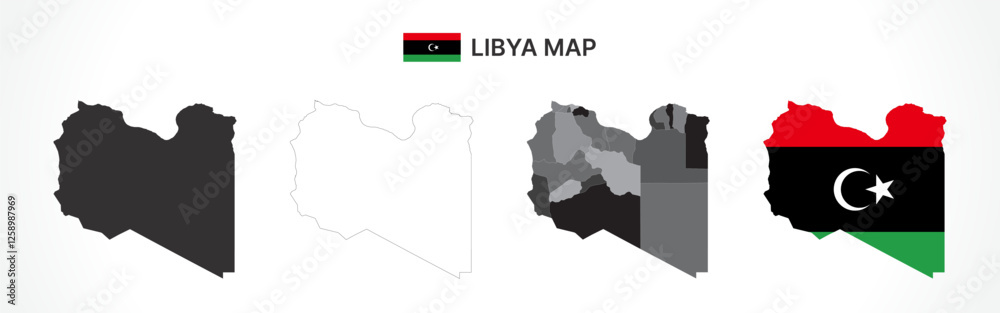 Detailed Libya Map Collection with Outline, Silhouette, Districts, and ...