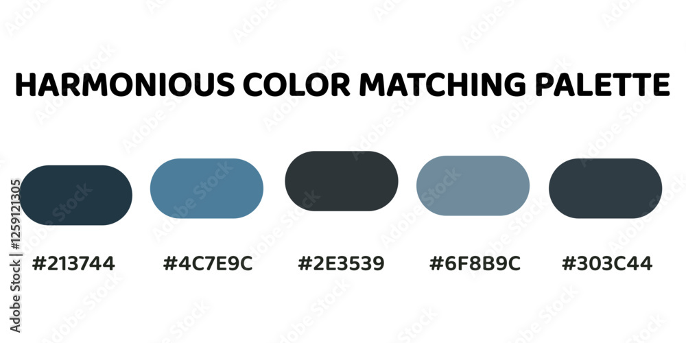 This harmonious color palette blends deep blue tones with rich greys ...