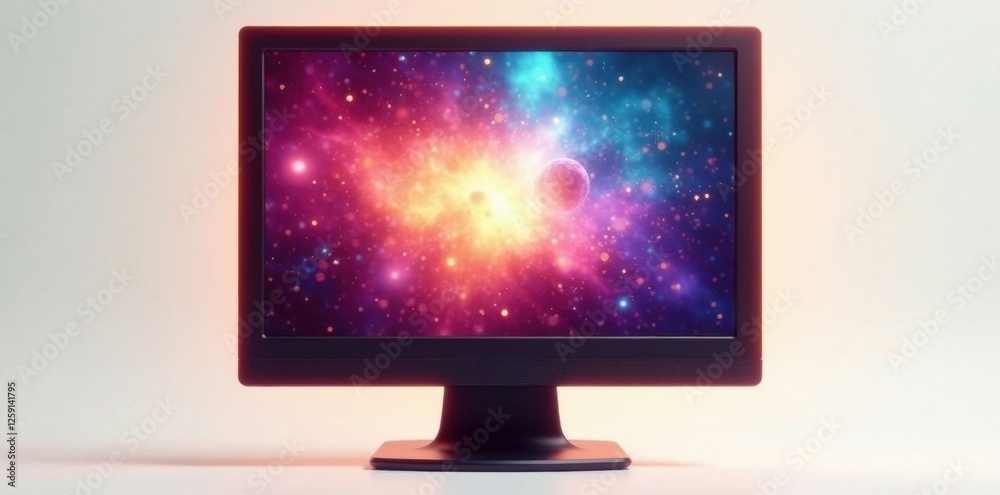 Retro computer monitor display on white background with warm glow ...