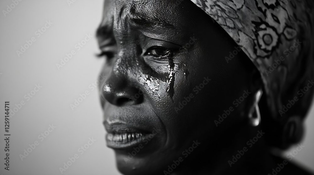 Emotionally charged portrait of a woman with tears and a headscarf ...