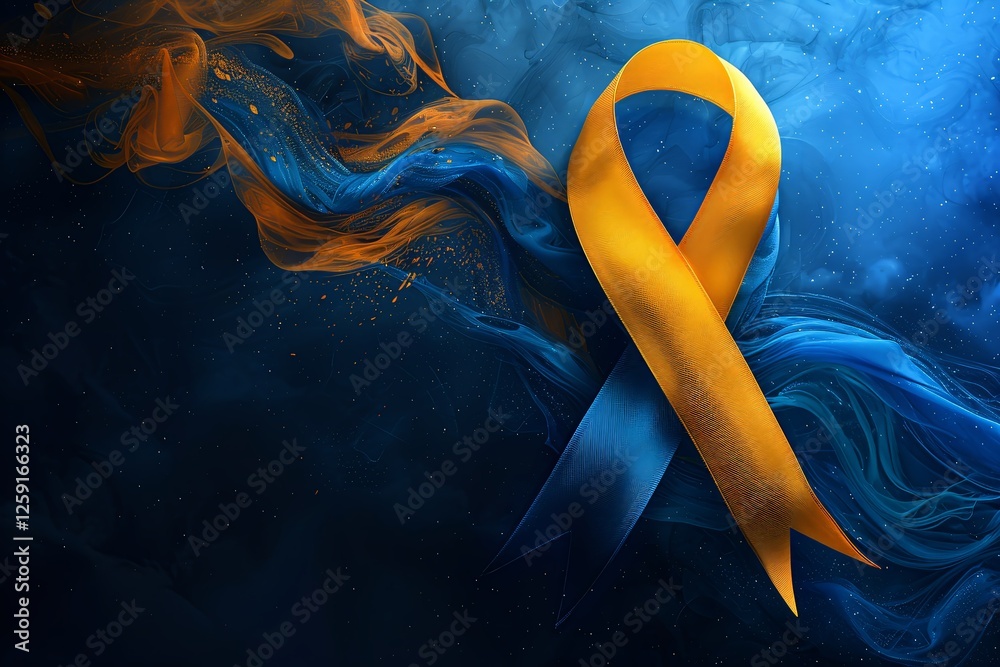 Down syndrome awareness blue and yellow ribbon on dark blue background ...