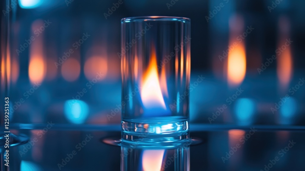 Lab flame test, glass cylinder, blue background, energy research Stock ...