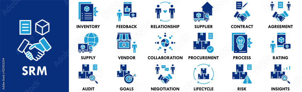 Supplier Relationship Management icon collection set. Containing design ...