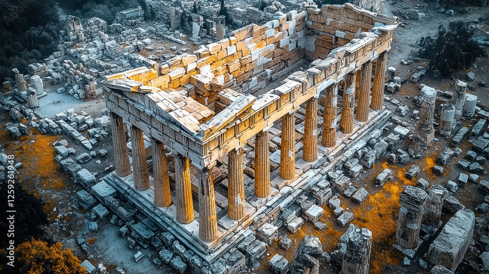 Ancient temple ruins aerial view, historical site, archaeological ...