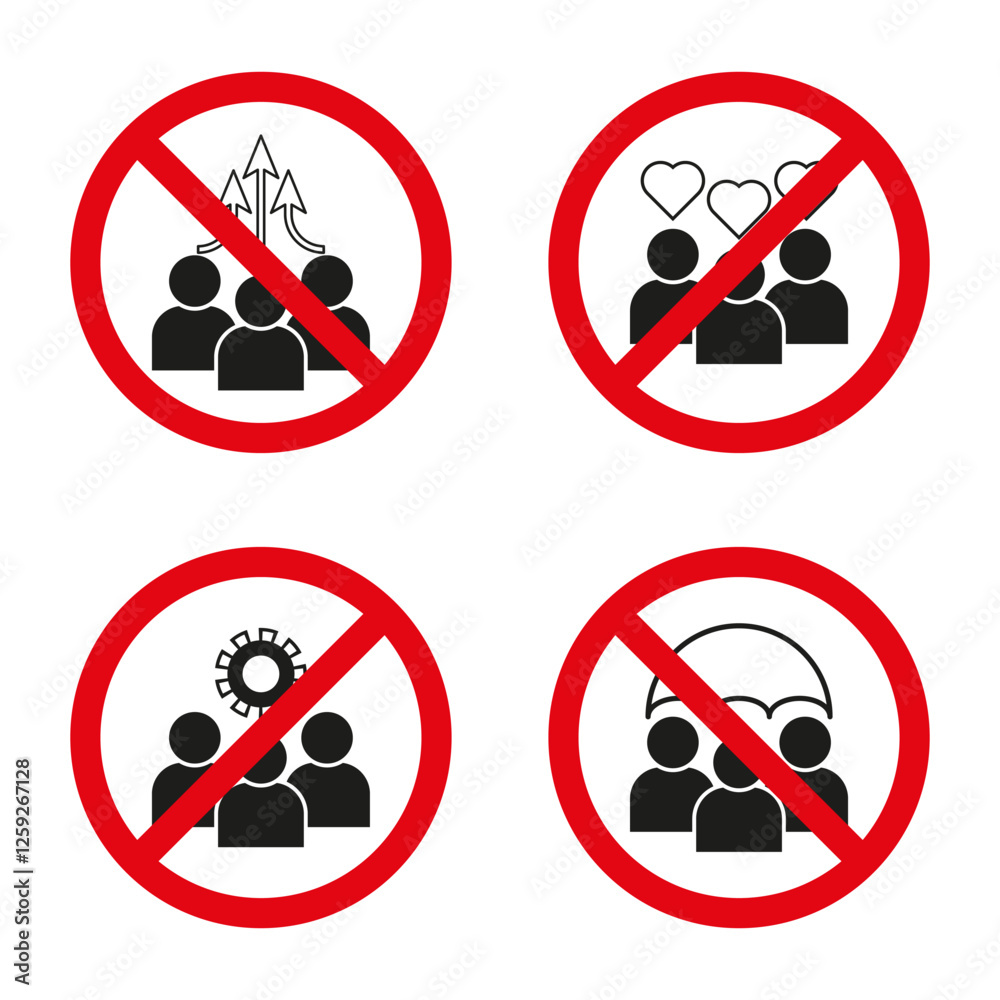 No teamwork sign. Prohibited cooperation icon. Business restriction ...