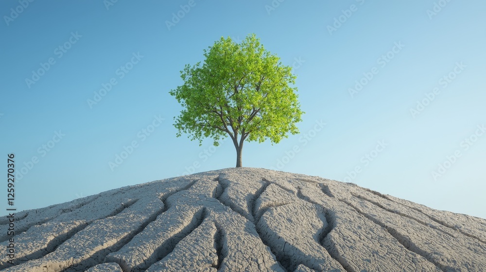 Survival of life a resilient green tree on cracked earth nature ...