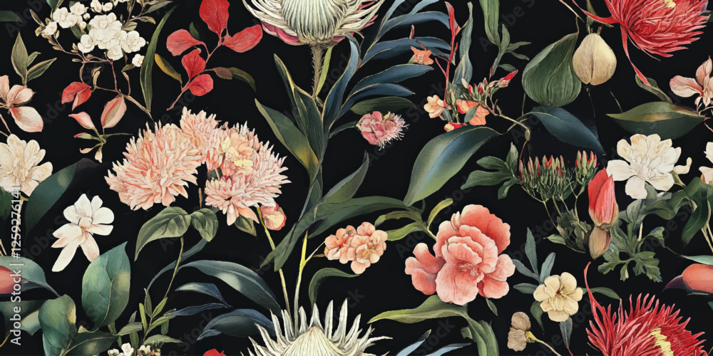 Australian flowers vector seamless repeating pattern of eucalyptus ...