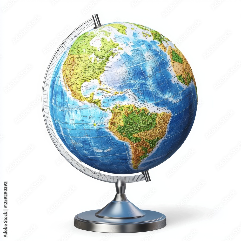 Detailed Globe Representation Showing Continents, Oceans, and Landforms ...