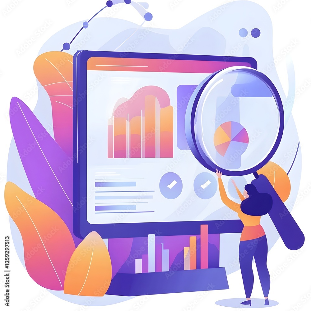 Data Analytics Dashboard with Magnifying Glass Highlights Business ...