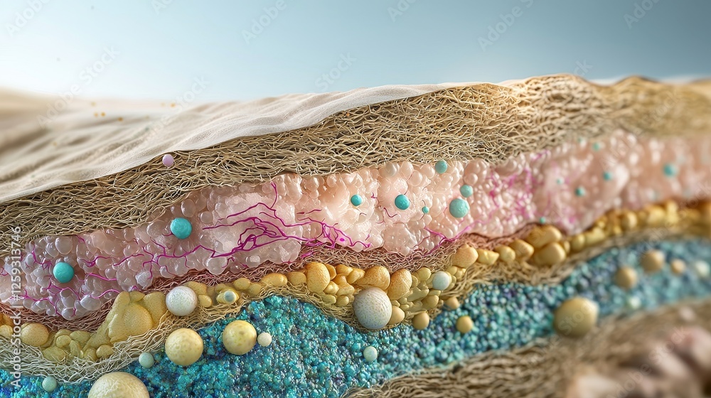 Digital medical illustration of skin layers showing histamine reaction ...