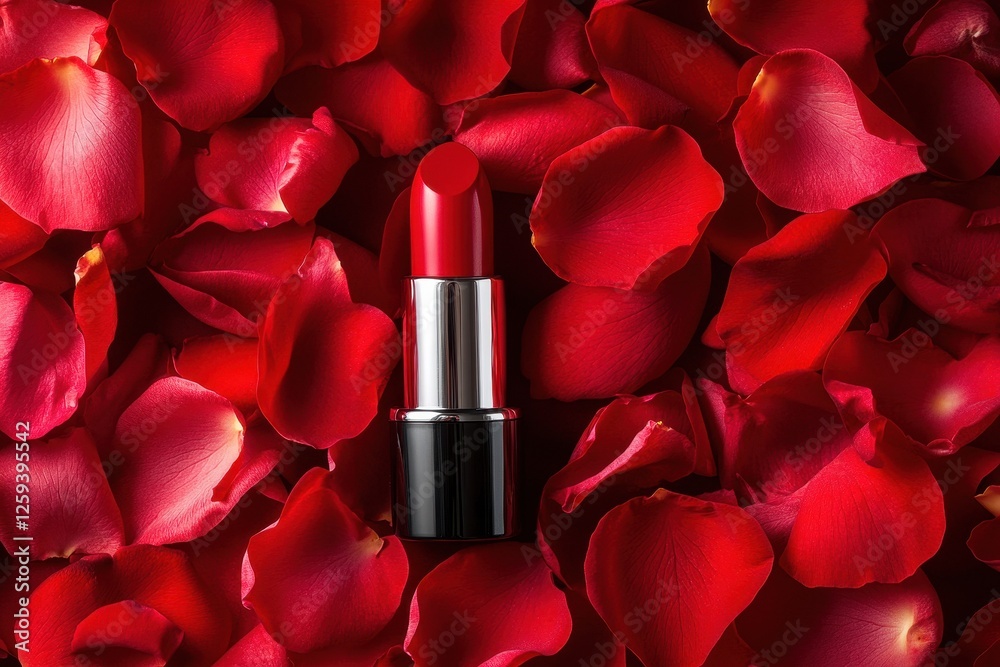 Red lipstick on red rose petals, luxurious and romantic. Perfect for ...