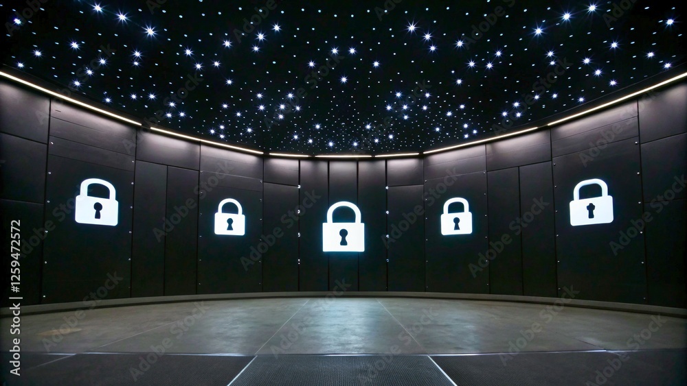 Dimly Lit Room with Lock Symbols Against Starry Ceiling Design for ...