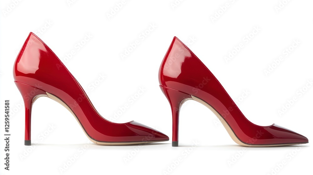 Red high heels isolated on white background, front and back view. Shiny ...