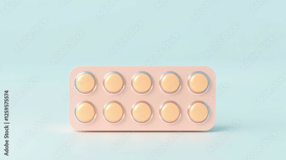 Minimalist pharmaceutical concept with a single blister pack of round ...