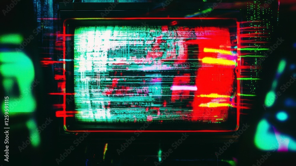 TV screen glitch cable concept. A retro television screen displays ...