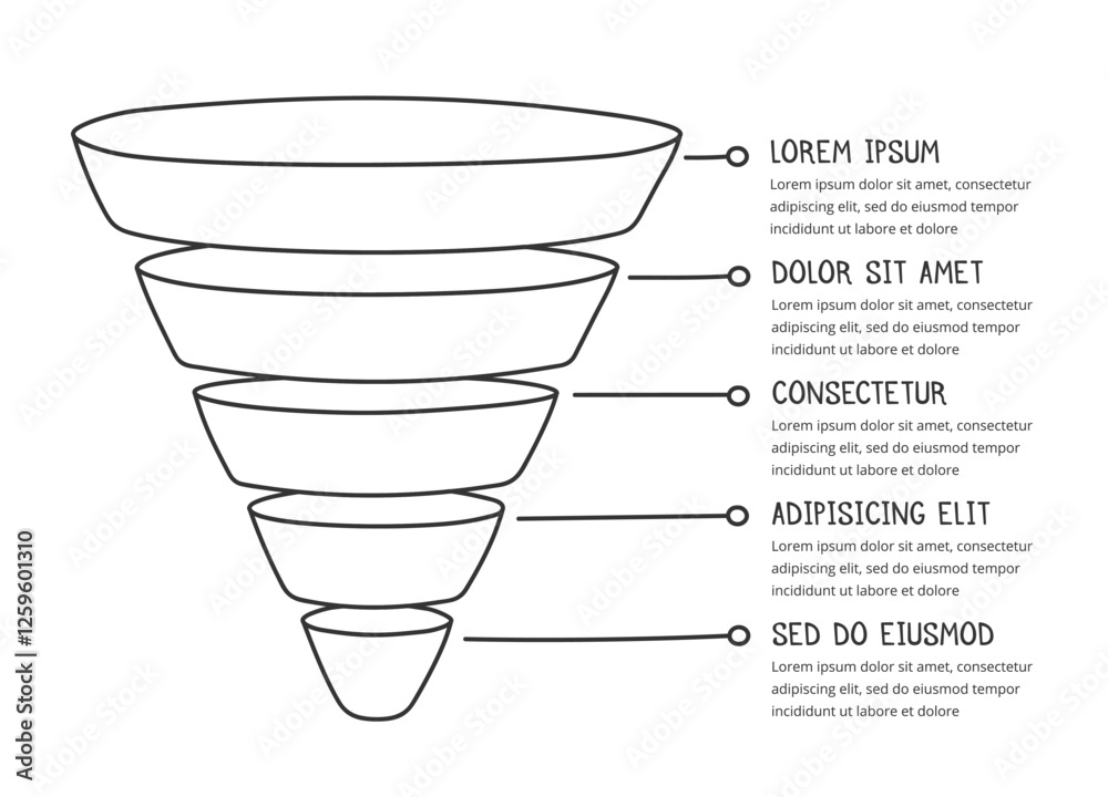 Hand drawn funnel chart template, doodle infographics, vector eps10 ...