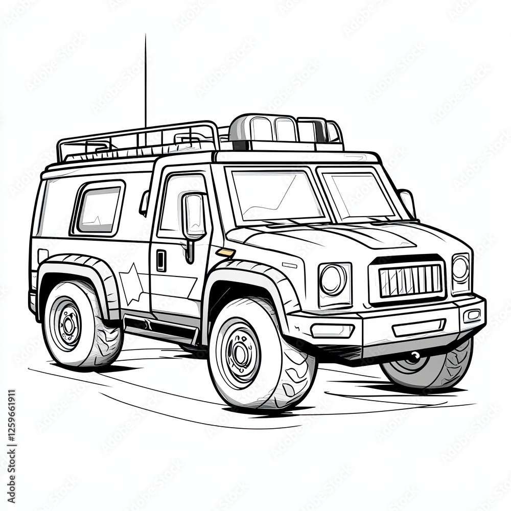 Cartoon Rescue Vehicle Simple Coloring Page for Kids Stock Illustration ...