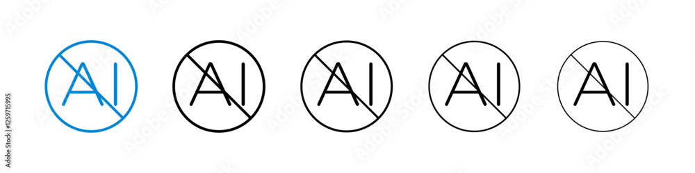 No ai signs set in flat solid black and white colors for ui ux designs ...