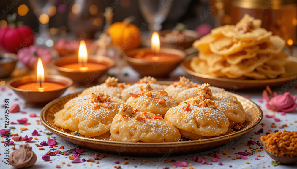 Indian Holi Traditional Food, Colorful Sweets, Gujiya, Thandai, Puran ...