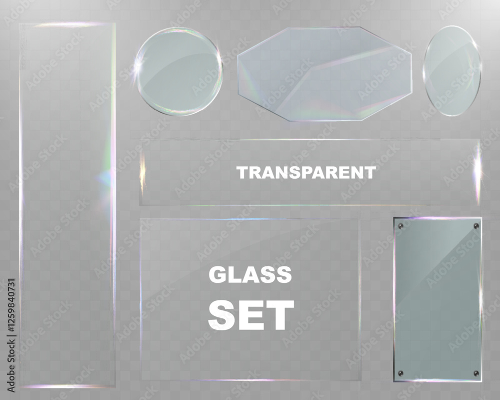 Transparent glass elements with light reflections, transparency effects ...
