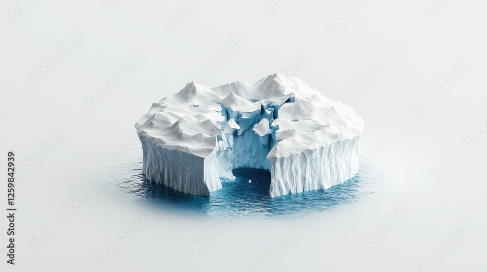 Miniature iceberg melting on a reflective surface, illustrating the ...