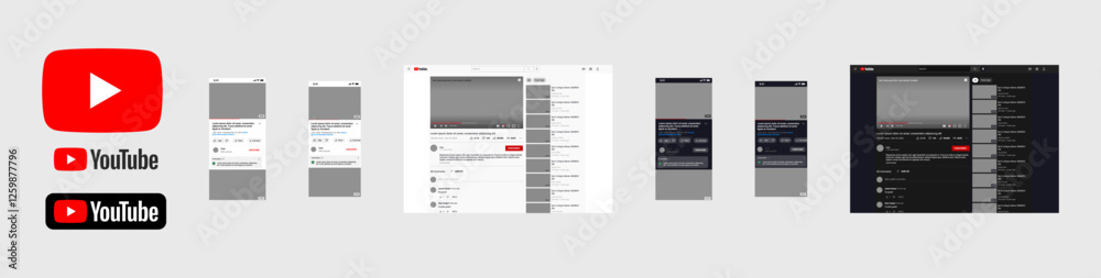 Youtube multimedia player window template. Youtube video template set ...