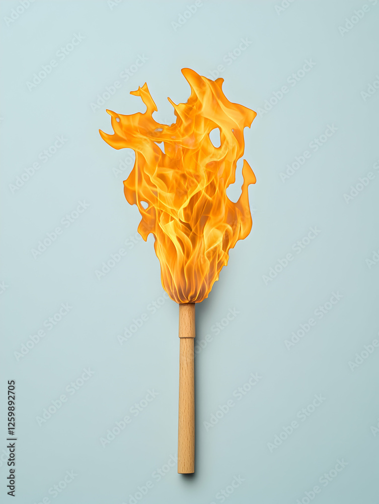 Torch flames burning brightly, creating warmth and energy on a blue ...