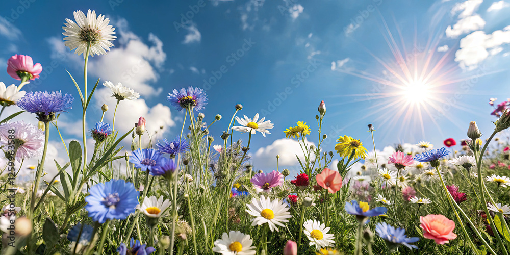 Colorful spring summer meadow flowers in nature outdoors. Stock Photo ...