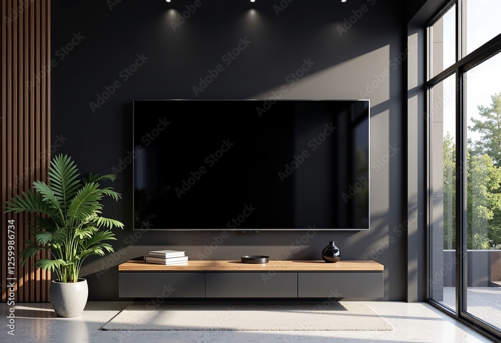 Ultrarealistic LED TV Mockup in Black Modern Office: Cinematic 4K Image ...