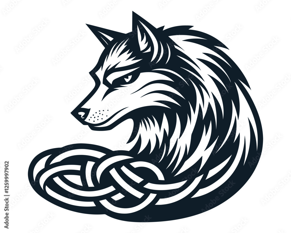 Fierce Wolf Head with Celtic Knot Design in Bold Black and White ...